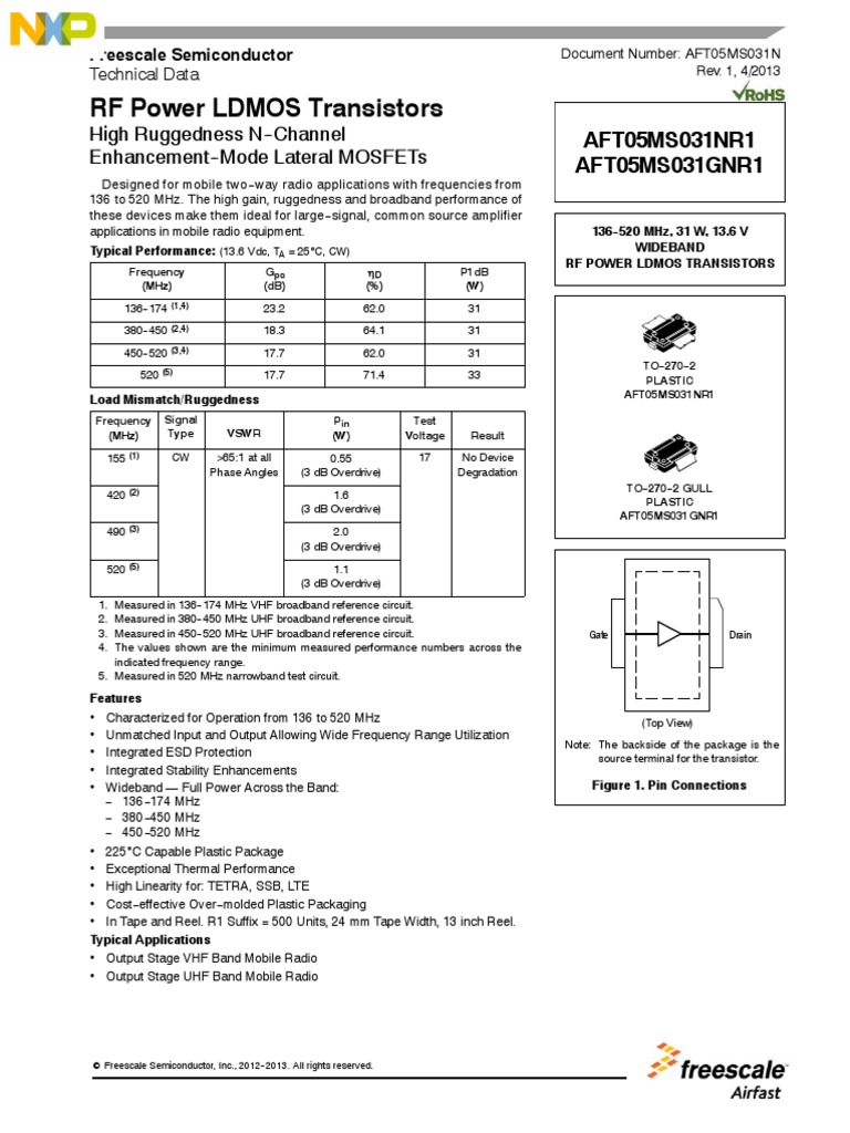 RF Power LDMOS Transistors: AFT05MS031NR1 AFT05MS031GNR1 | PDF ...