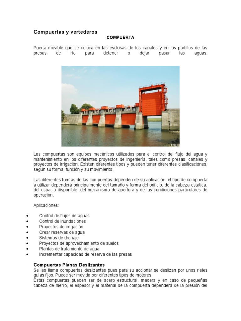 Tipos de Compuertas Hidráulicas | PDF | Ingeniero civil | Hidrología