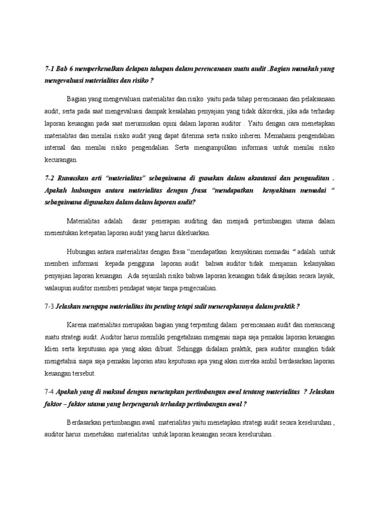 Pembahasan Pertanyaan Bab 7 Audit Fixx | PDF