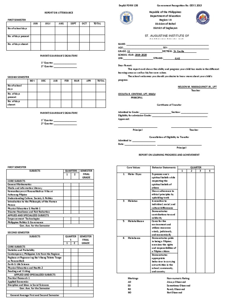 Grade 11 REPORT CARD GAS | Download Free PDF | Literacy | Social Science