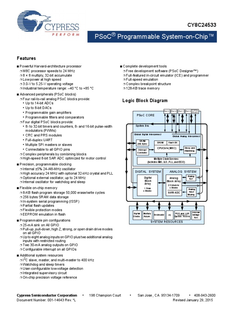 Psoc Programmable System-on-Chip™: Features | PDF | Analog To Digital ...