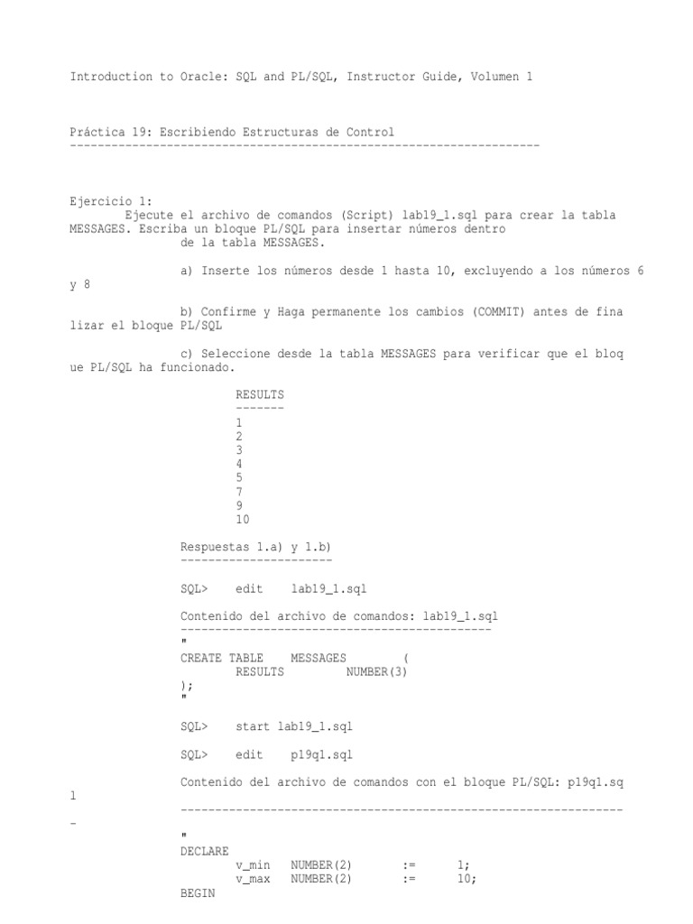 Respuestas Oracle PL-SQL Practica 19 | PDF | Pl / Sql | SQL