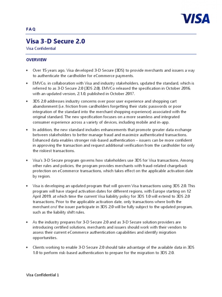 3-D Secure 2.0 - ExternalFAQs - Vfinal PDF | Download Free PDF | Emv ...
