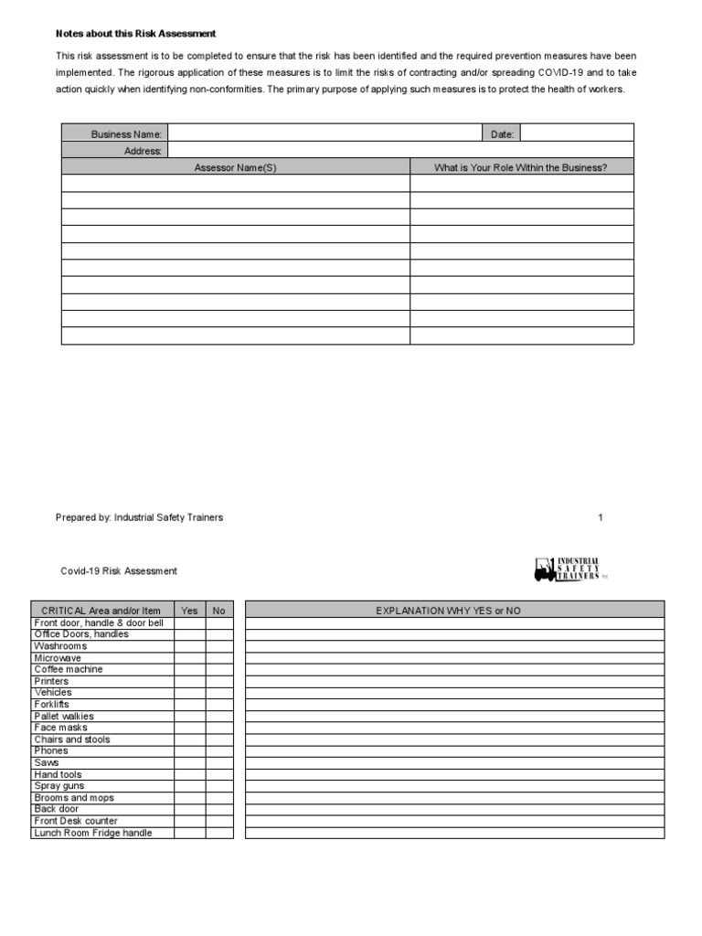 Covid-19-Risk-Assessment TEMPLATE | PDF | Personal Protective Equipment ...