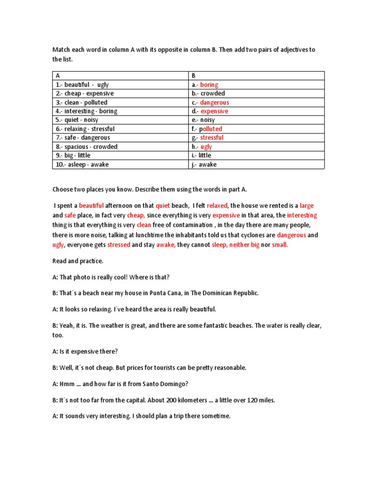 Adjectives To Describe Places | PDF | Syntax | Grammar