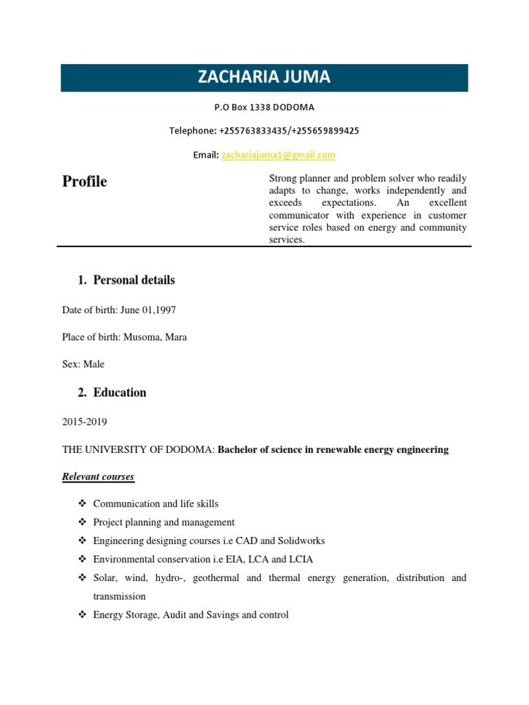 Zacharia Juma CV | PDF | Electricity Generation | Engineering