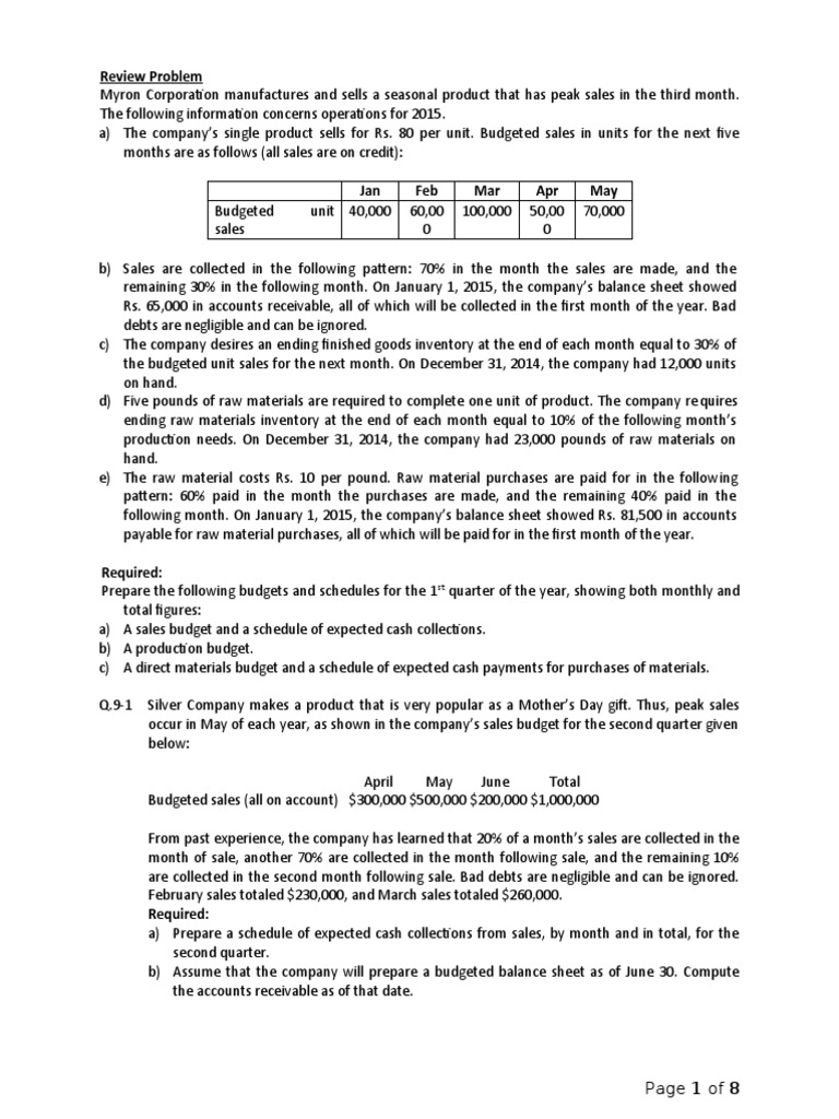 Myron Corporation Budget Preparation | PDF | Inventory | Sales
