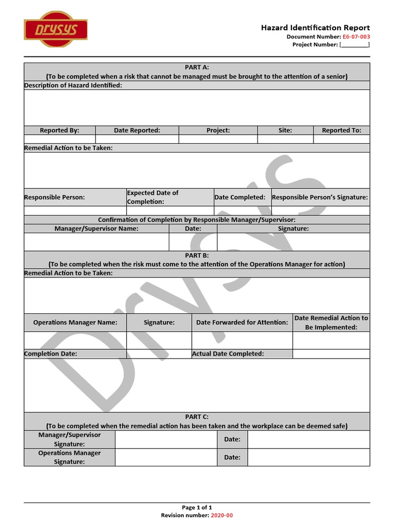 E6-07-003 Hazard Identification Report | PDF | Finance & Money Management