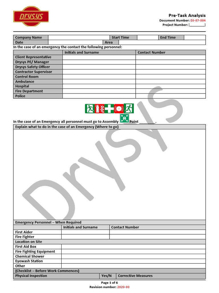 E6-07-003 Pre-Task Analysis | PDF | Personal Protective Equipment ...