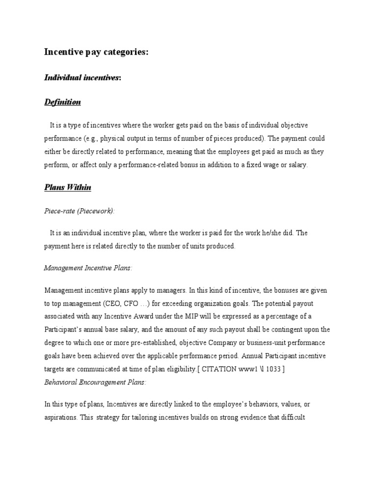 Types of Incentive Pay Plans Explained | PDF | Incentive | Piece Work