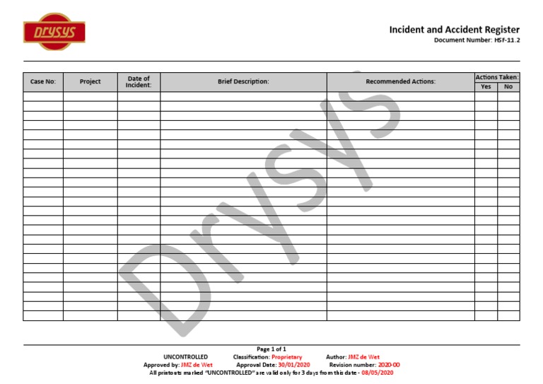 Incident and Accident Register Template | PDF
