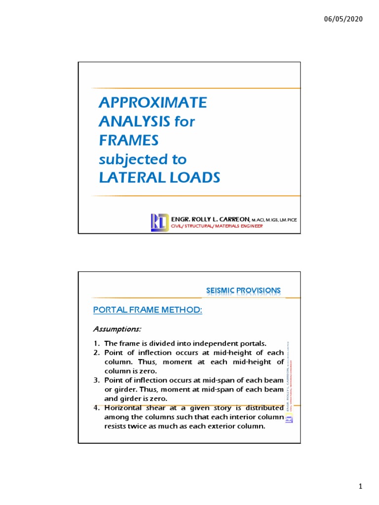 Approximate Analysis For Frames Subjected To Lateral Loads: Portal ...