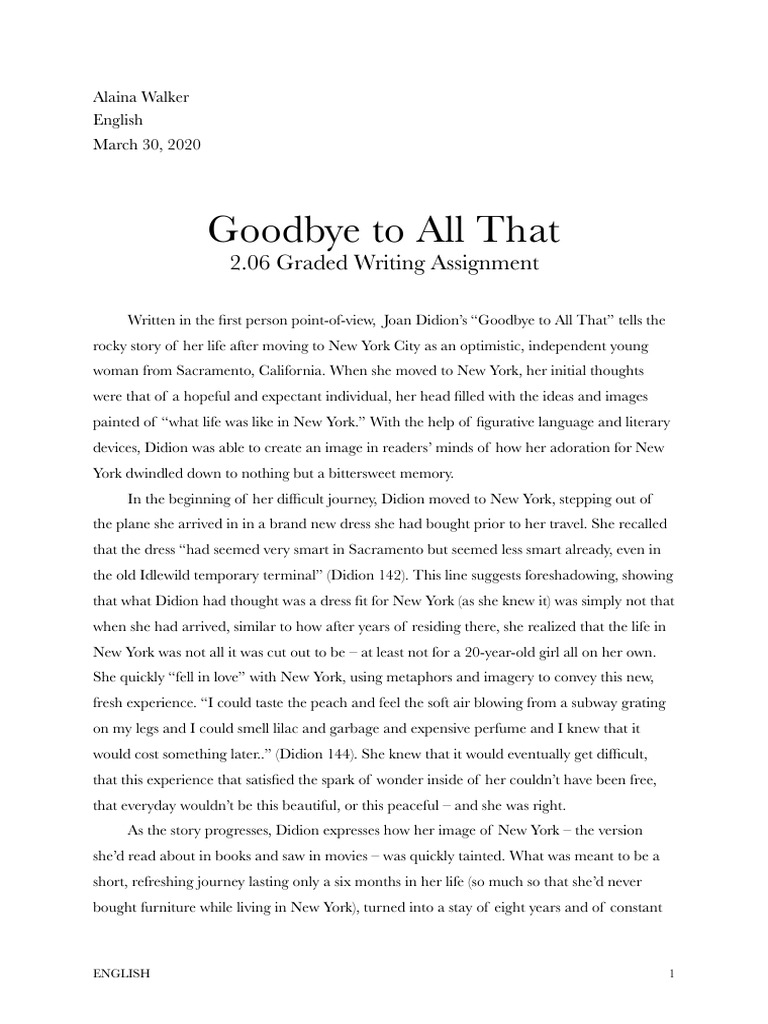 Goodbye To All That: 2.06 Graded Writing Assignment | PDF