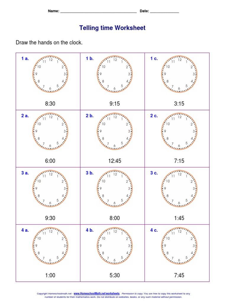 Telling Time Worksheet: Draw The Hands On The Clock | PDF | Civil Law ...