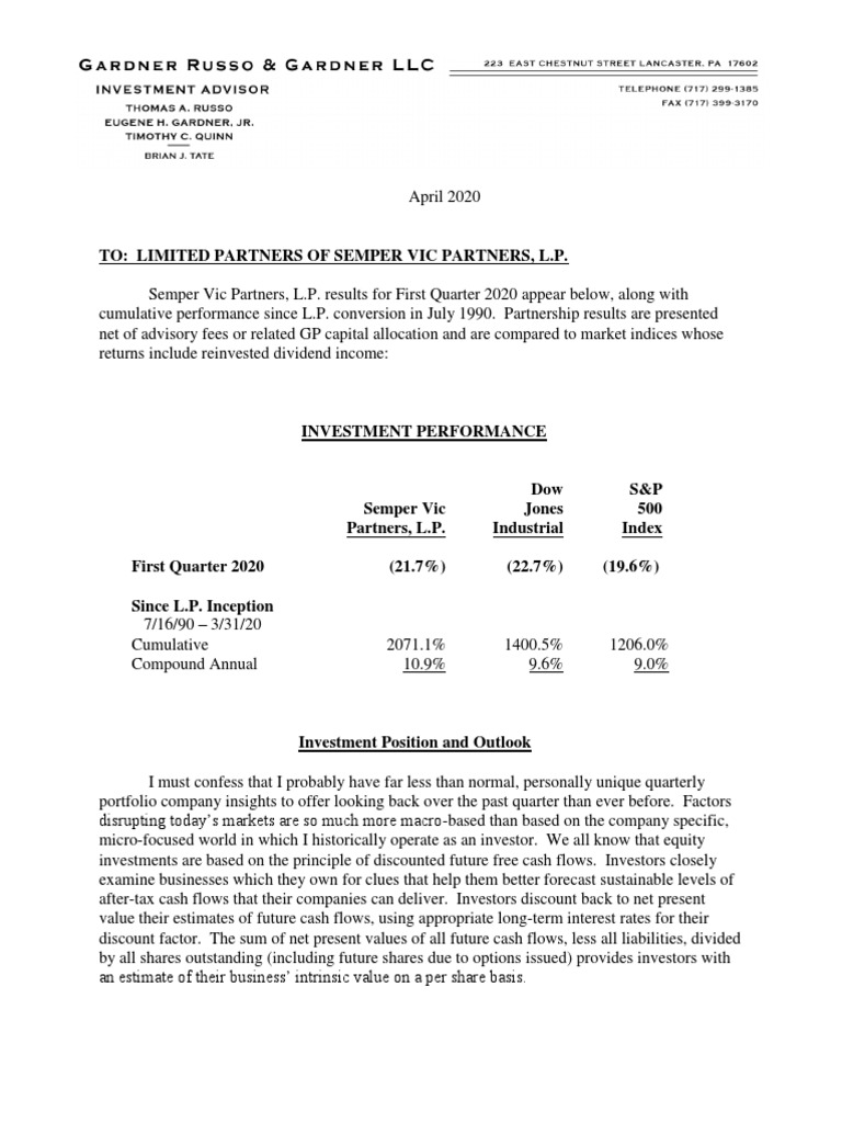 Semper Vic Partners Letter 2020-Q1 PDF | PDF | Economies | Investing