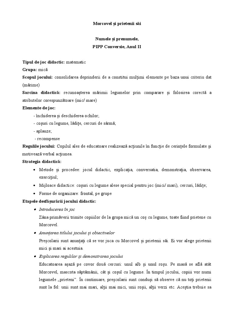 Exemplu Joc Didactic | PDF