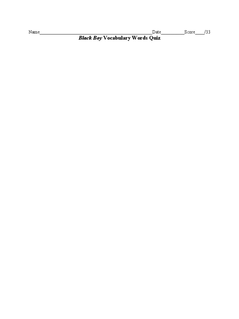 Black Boy Vocabulary Quiz | PDF