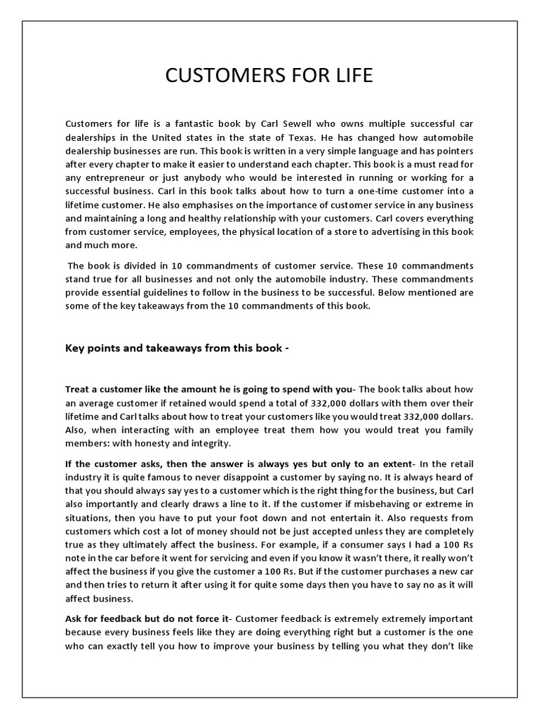 Customers For Life: Key Points and Takeaways From This Book | PDF ...