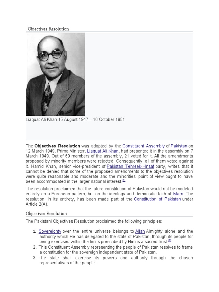 Objectives Resolution: Constituent Assembly Pakistan Liaquat Ali Khan ...