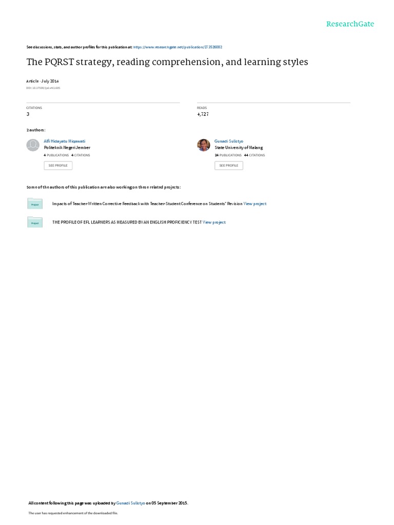 The PQRST Strategy, Reading Comprehension, and Learning Styles | PDF ...