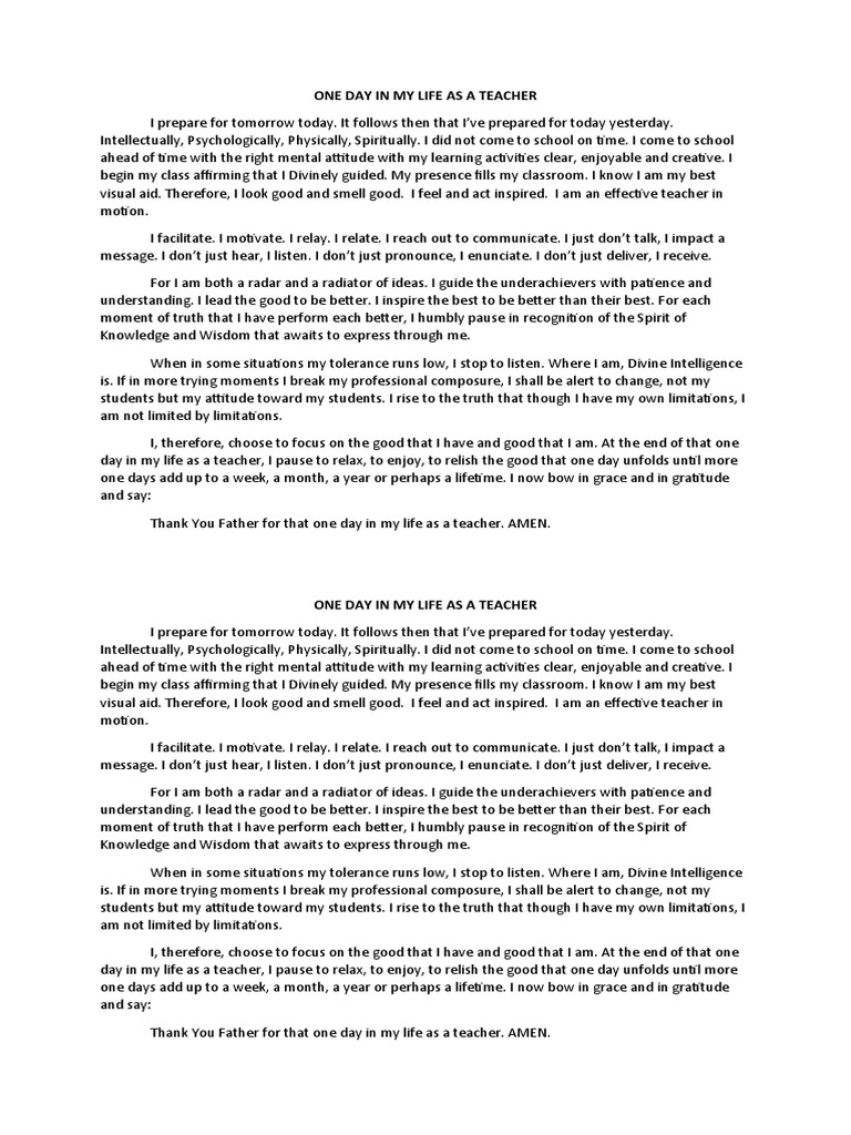 A Day in My Life as a Teacher | PDF | Wisdom | Teaching