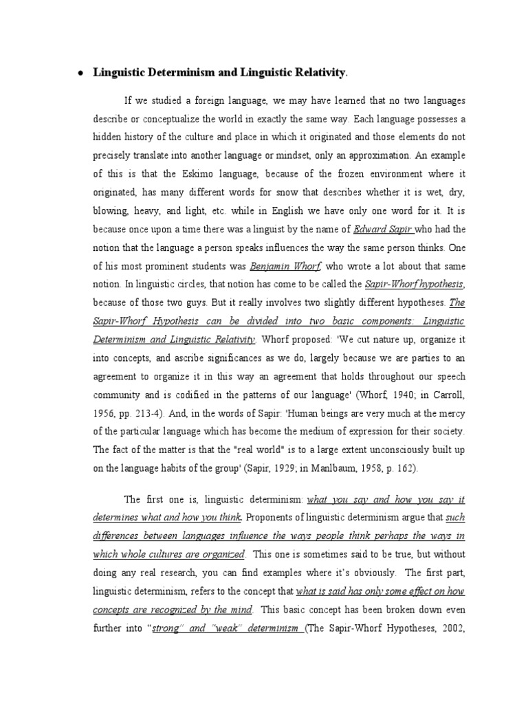Linguistic Determinism and Linguistic Relativity | PDF | Psychological ...