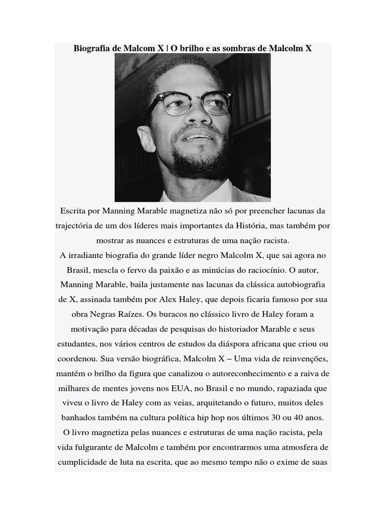 Biografia de Malcom X | PDF | Malcolm X | Martin Luther King Jr.