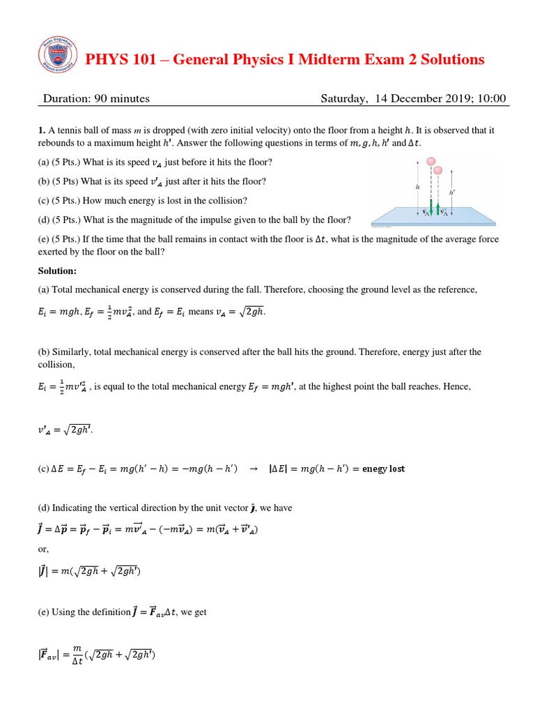 PHYS 101 - General Physics I Midterm Exam 2 Solutions: Duration: 90 ...