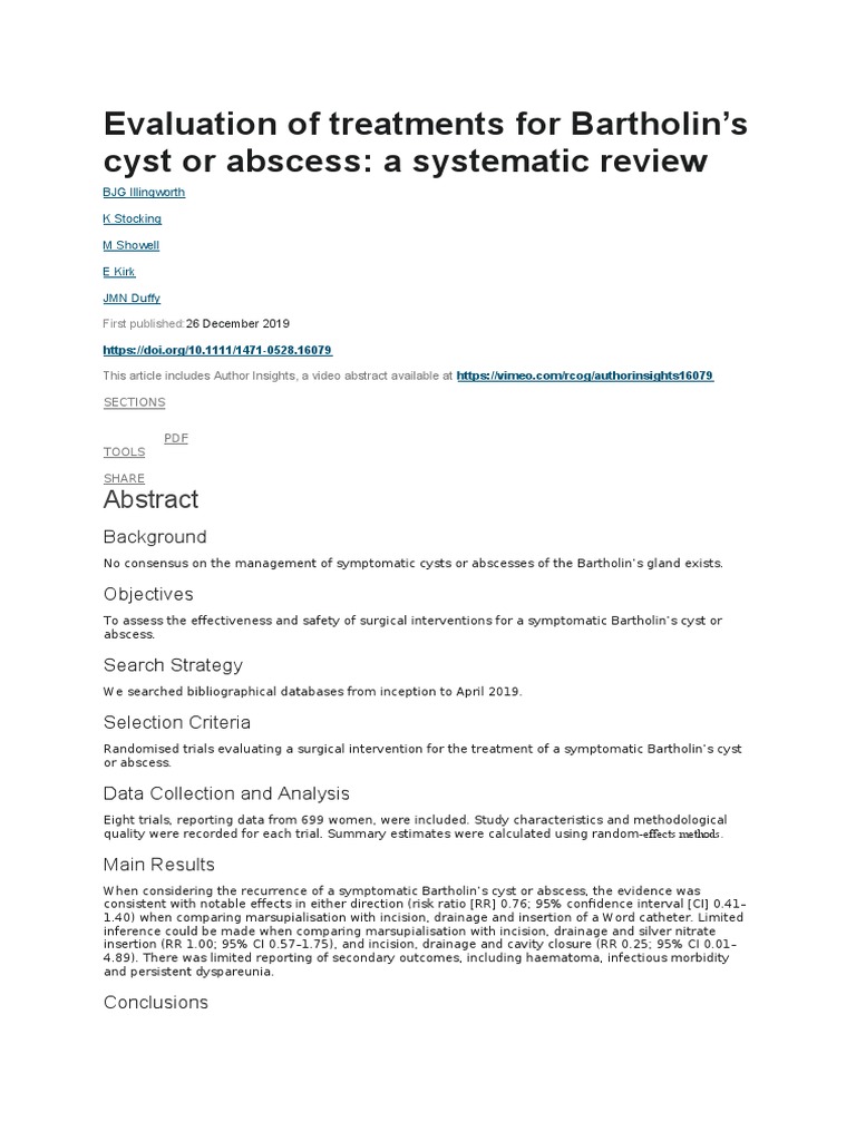 Evaluation of Treatments For Bartholin 1 | PDF | Systematic Review ...