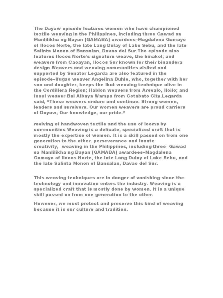 The Dayaw Episode Features Women Who Have Champion | PDF