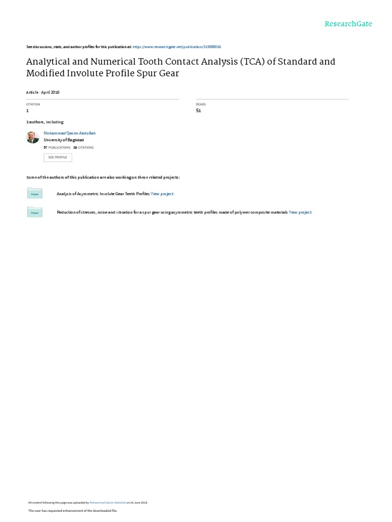 Spur Gear Tooth Contact Analysis | PDF | Gear | Stress (Mechanics)