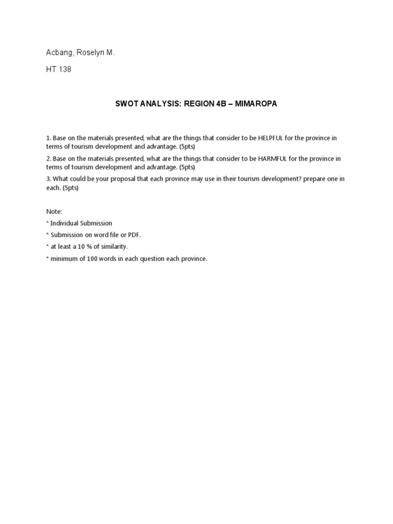 Swot Analysis Region 4B | PDF
