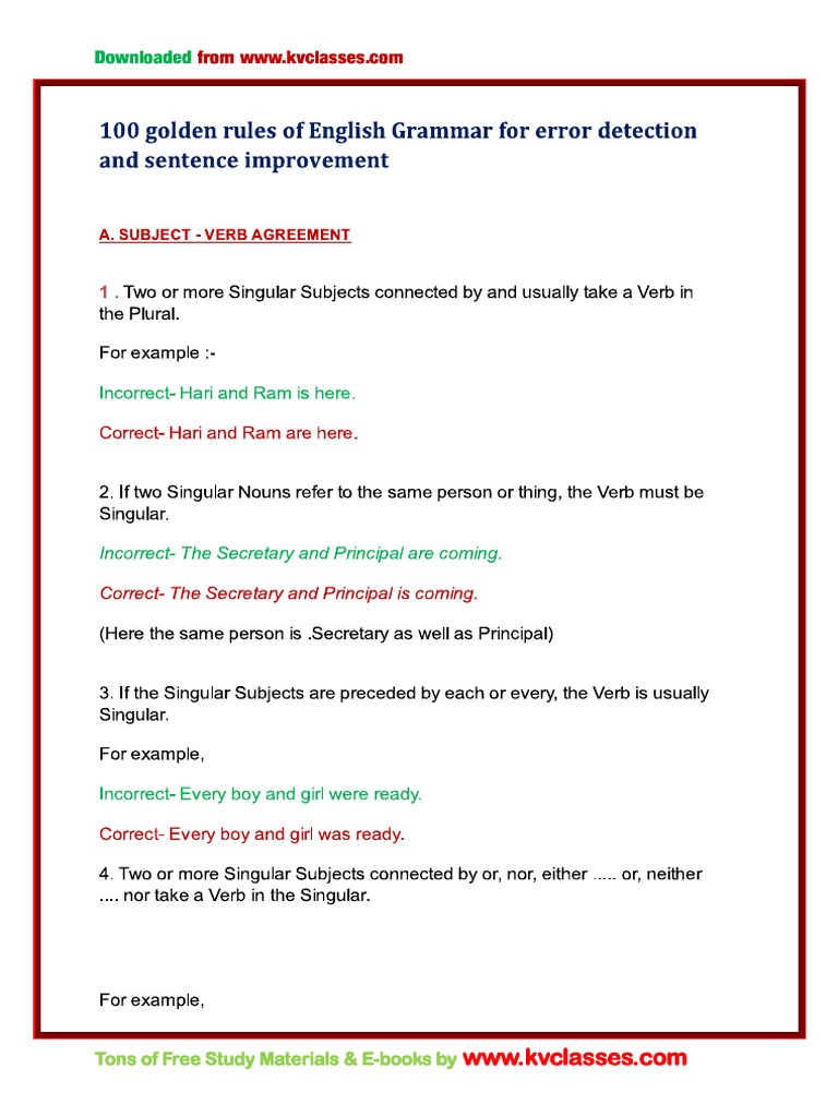 100 Golden Rules of English Grammar PDF | PDF