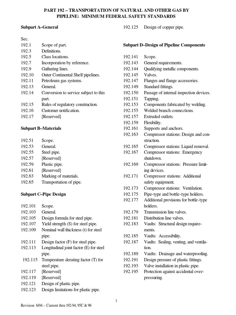 DOT 192 Pipeline Safety Regulations | PDF | Pipe (Fluid Conveyance ...