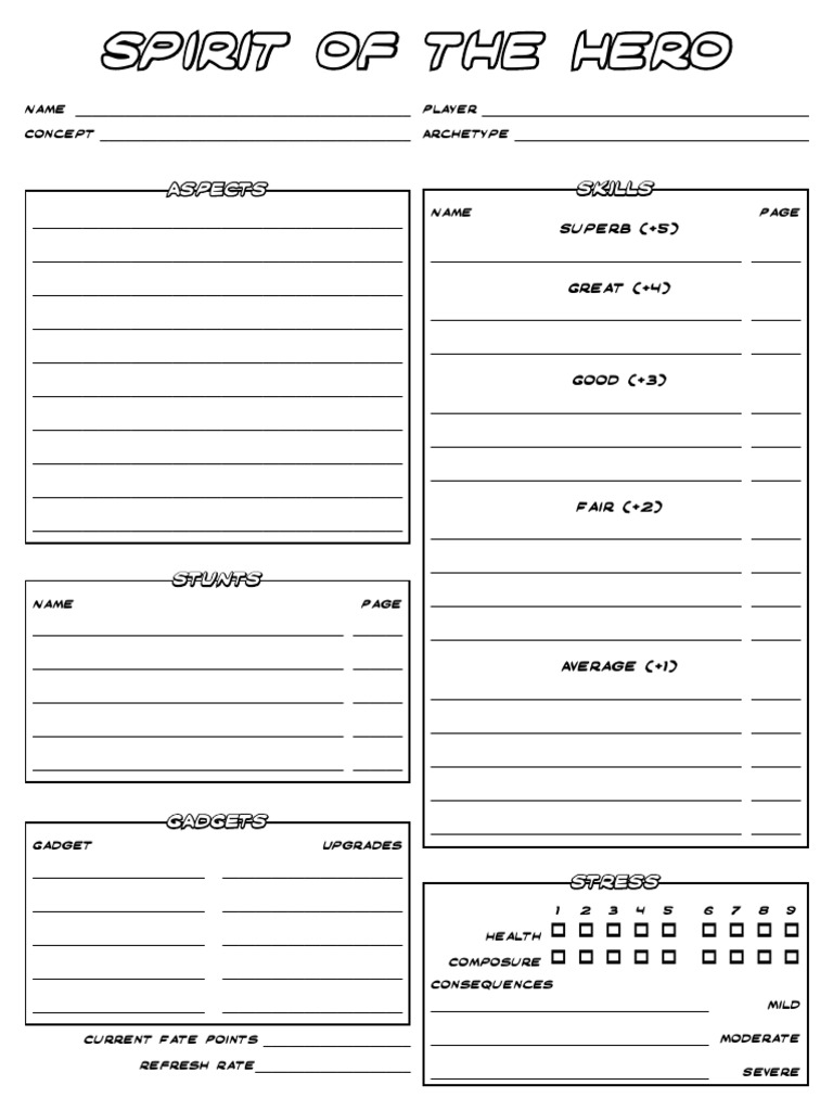 Spirit of The Century Spirit of The Hero Character Sheet | PDF | Role ...