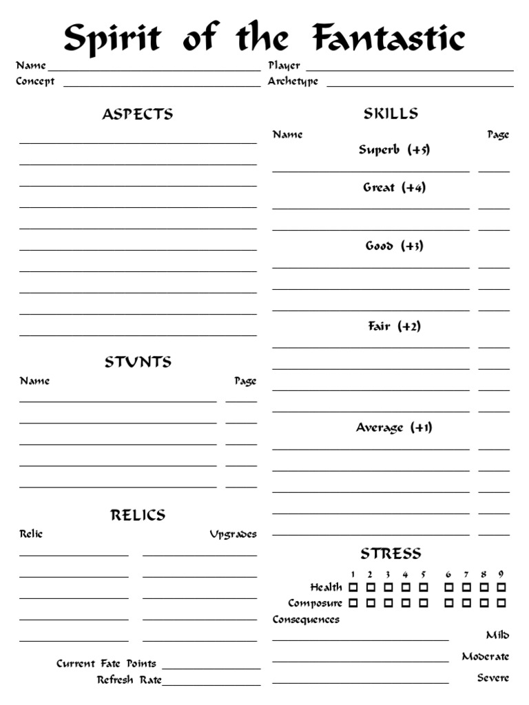 Spirit of The Century Spirit of The Fantastic Character Sheet | PDF ...