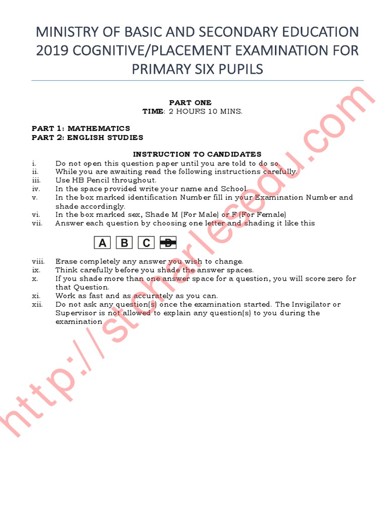 First School Leaving Certificate Exam Past Questions Primary Six | PDF ...