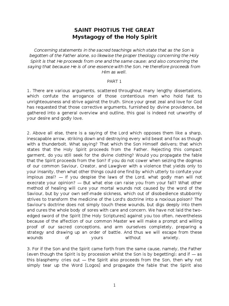 Saint Photius The Great - Mystagogy of The Holy Spirit | PDF | Trinity ...