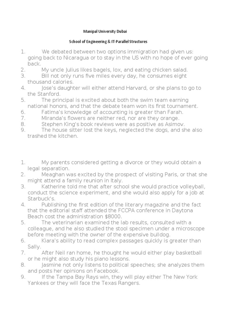 Eng Exercises - Parallel Structures | PDF