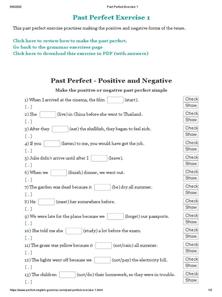 Past Perfect Exercise 1 | PDF | Linguistics | Grammar