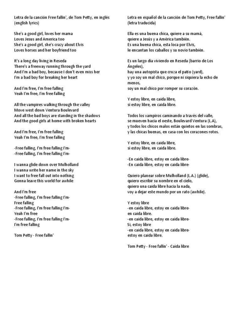 Letra de La Canción Free Fallin | PDF | Música grabada