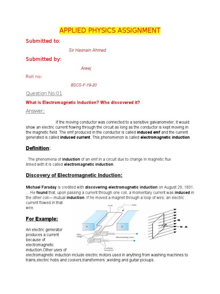 Applied Physics Assignment 1 | PDF | Electromagnetic Induction ...