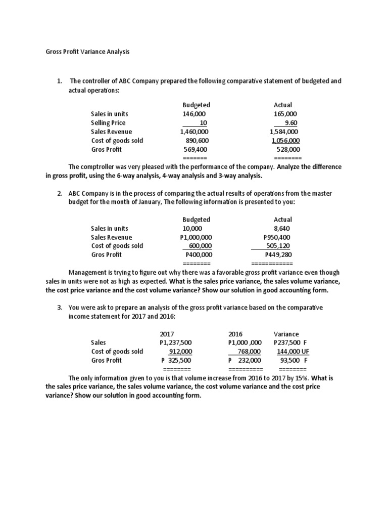Gross Profit Variance Analysis Problems | PDF | Cost Of Goods Sold ...
