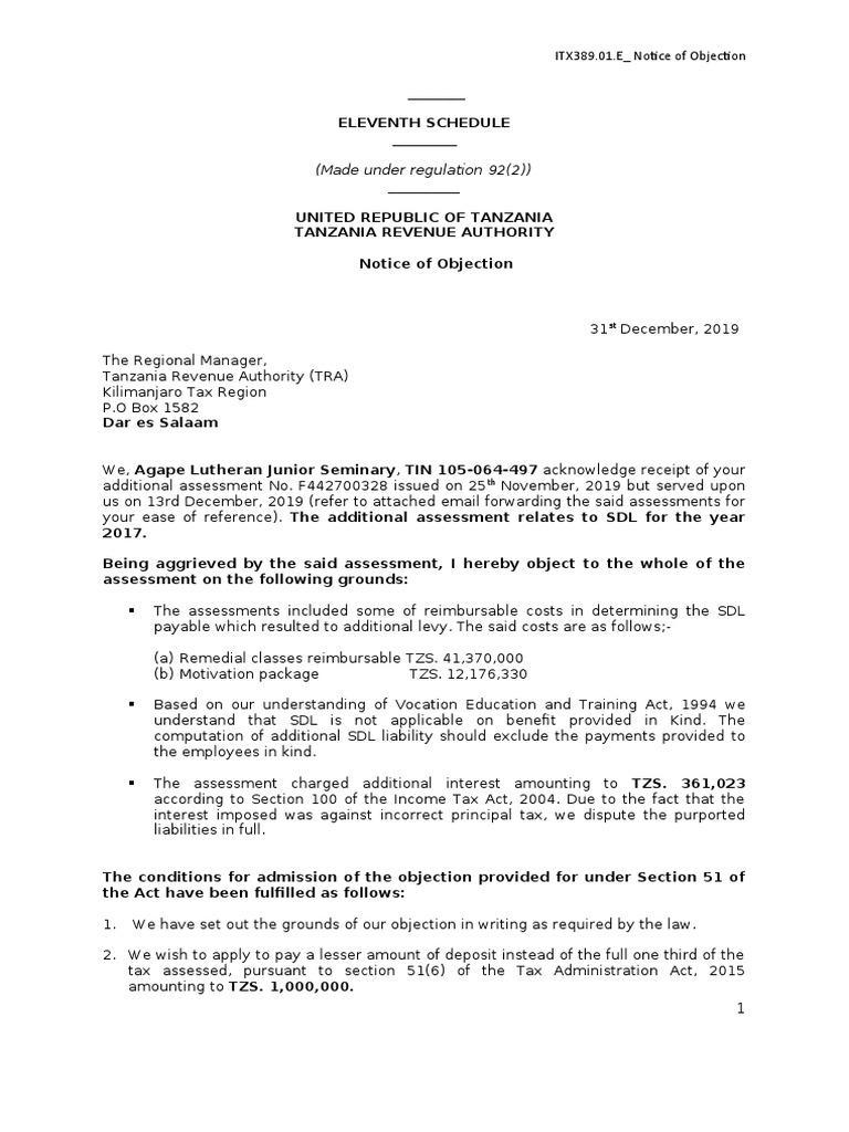 Notice of Objection - SDL 2017 Final | PDF | Taxes | Government Finances