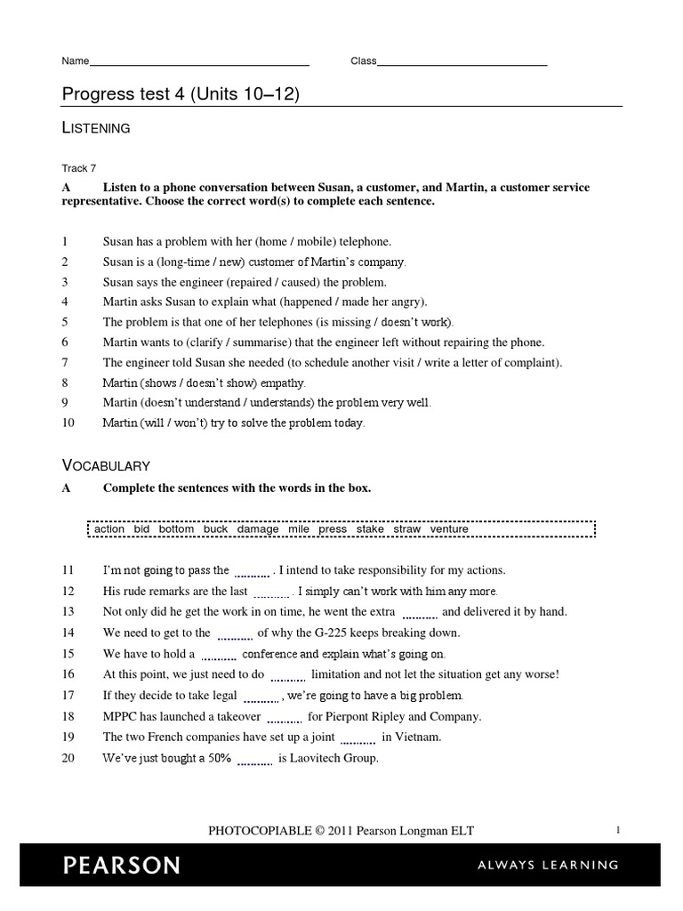 Progress Test 4 Units 10 12 | PDF | Crisis Management | Oil Spill