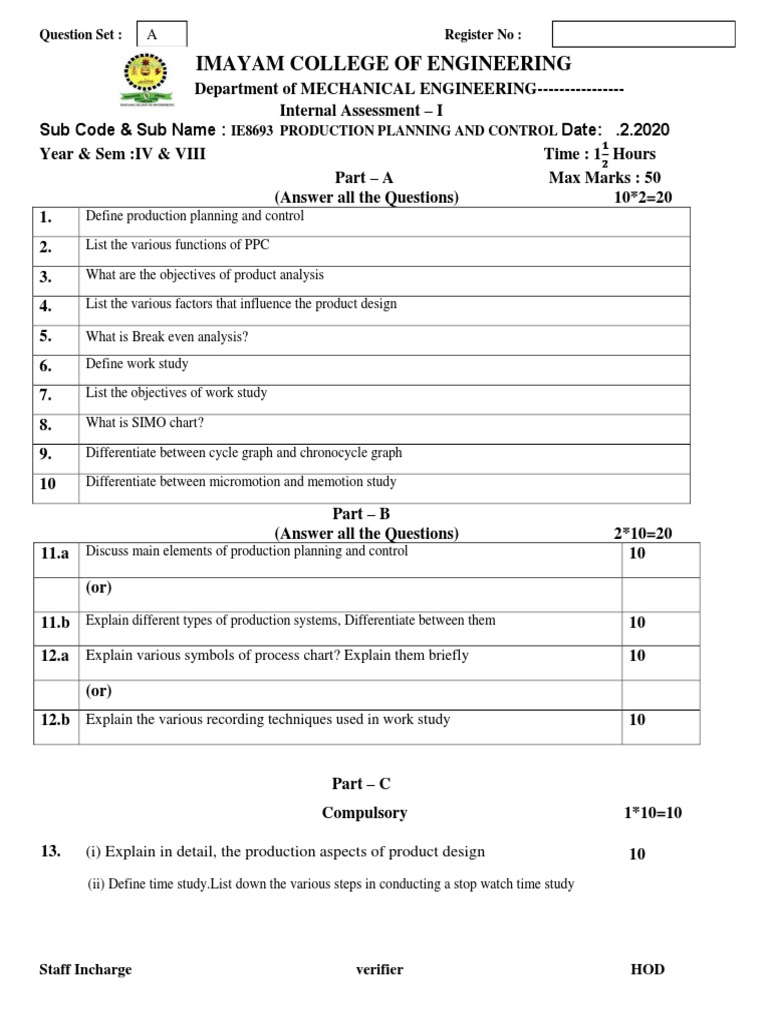 Imayam College of Engineering: Question Set: Register No | PDF