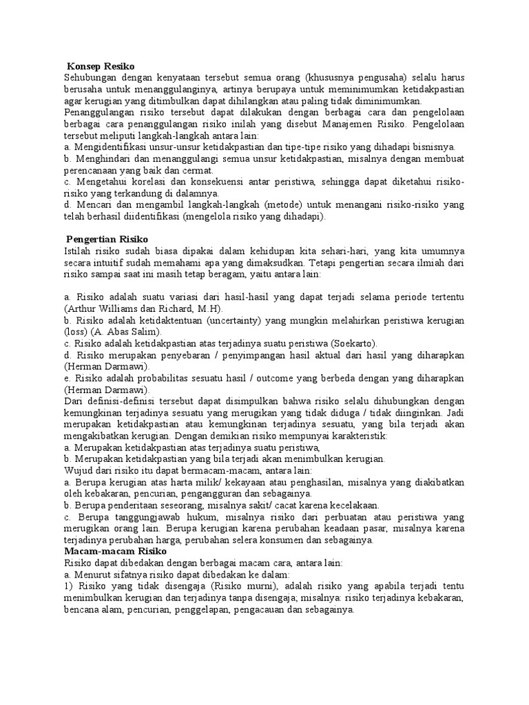 Konsep Resiko | PDF | Pengelolaan Keuangan & Uang | Politik