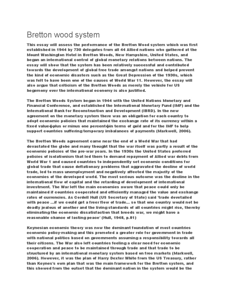 Bretton Wood System | PDF | Bretton Woods System | International Monetary Fund