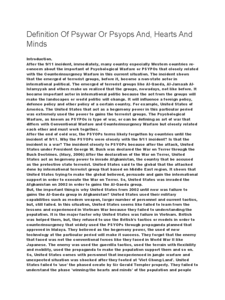 Definition of Psywar or Psyops And, Hearts and Minds | PDF | Counter ...