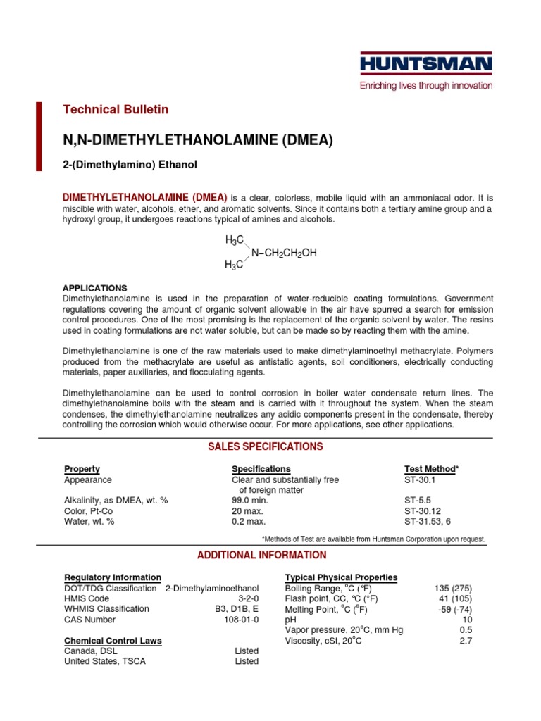 Dmea Dimethylethanolamine PDF | PDF